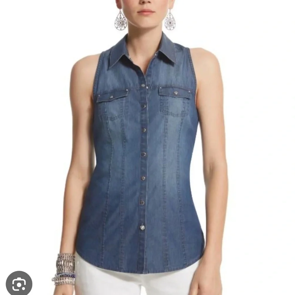 White House Black Market | Tops | Whbm Denim Sleeveless Shirt Medium ...